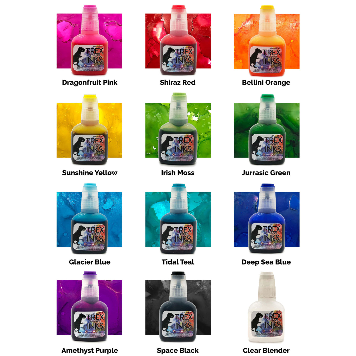 T-Rex Inks Premium Alcohol Ink Starter Set - 12 Jumbo 20ml Bottles